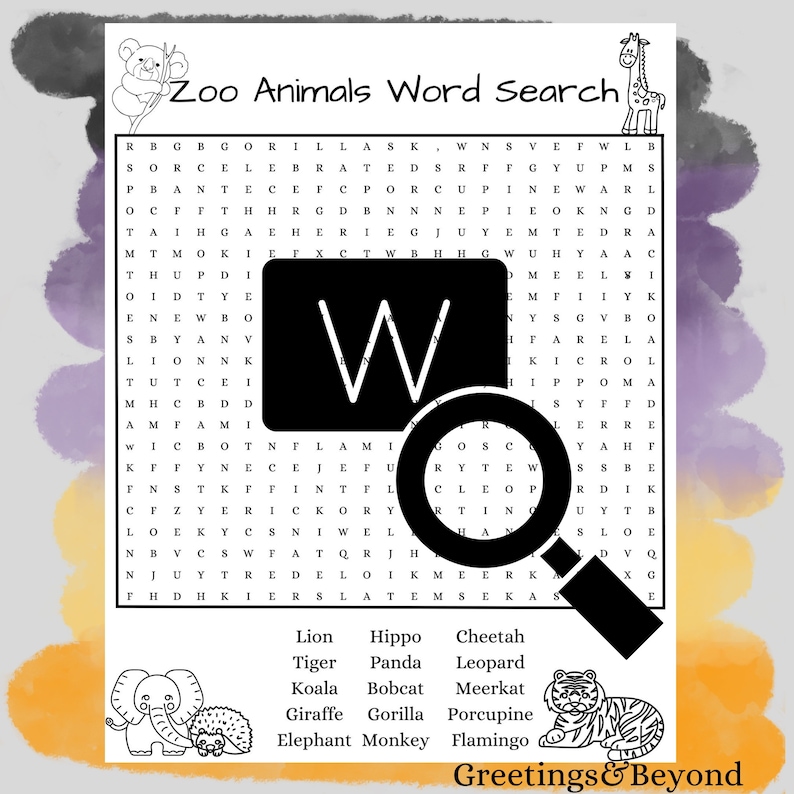 Zoo Animals Word Search: Kids Printable Activity (PDF Download) - Etsy ...