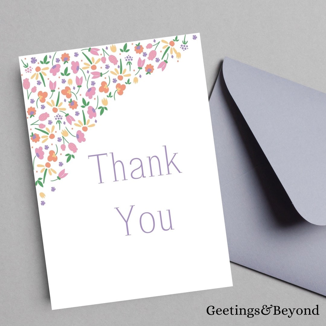 Spring Flowers Thank You Card, Printable Digital Download Card, PDF ...
