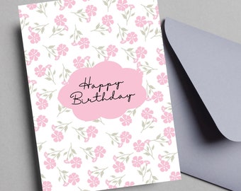 Printable Birthday Card for Daughter, Pink Floral Birthday, Flower ...