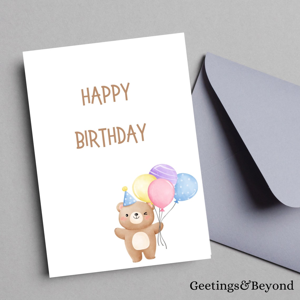 Bear Birthday Kids Card, Printable Digital Download Card, 5x7 Size Card ...