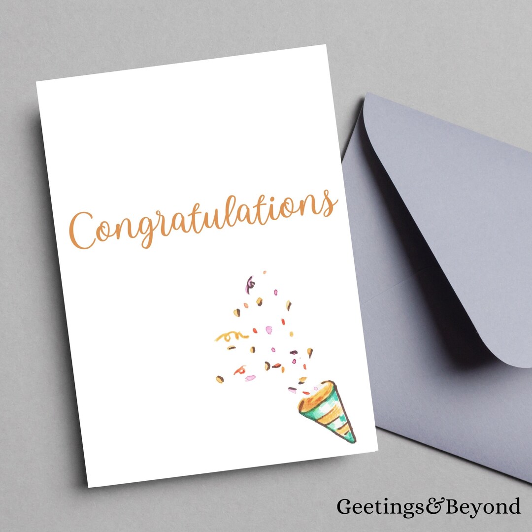 Congratulations Card W/ Confetti, Printable Digital Download Card, 5x7 ...