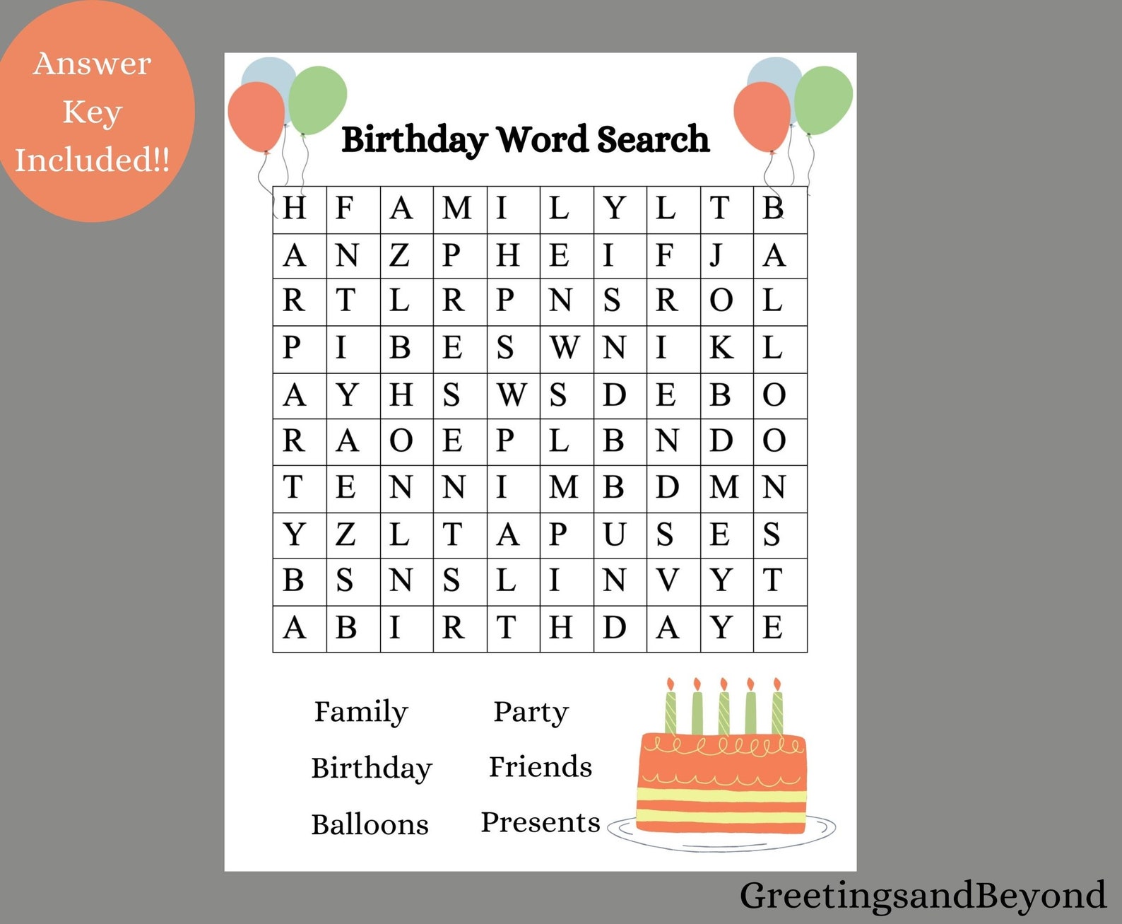 Free Hard Printable Birthday Word Search - Word Search Maker