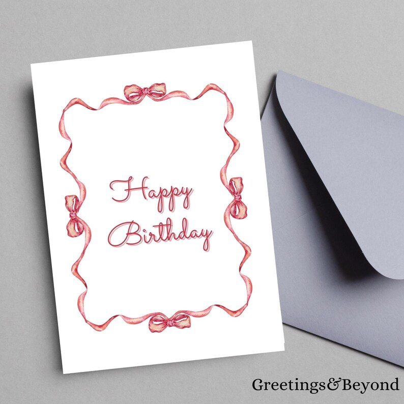 Pink Bow Birthday Card: Printable 5x7 Blank Card (digital Download) - Etsy