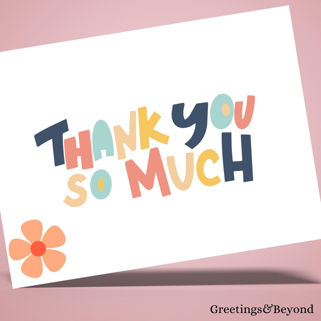Flower Colorful & Fun Thank You Card, Printable Digital Download Card ...