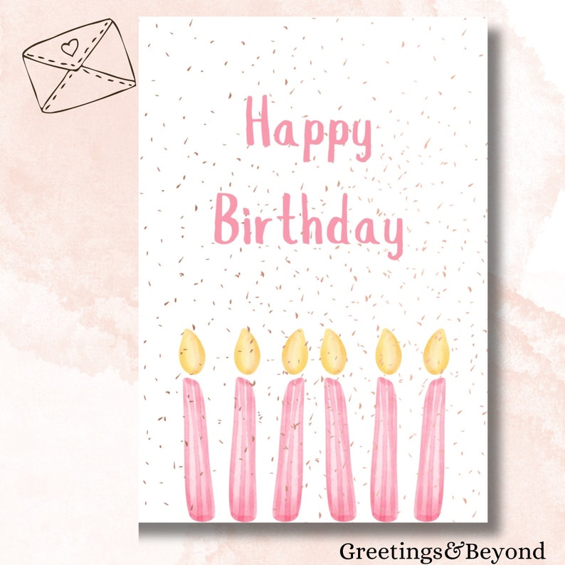 Pink Birthday Candles Card, Printable Digital Download Card, 5x7 Size ...