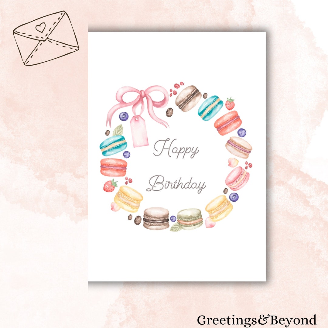 Macaroon Birthday Card, Printable Digital Download Card, 5x7 Size Card ...