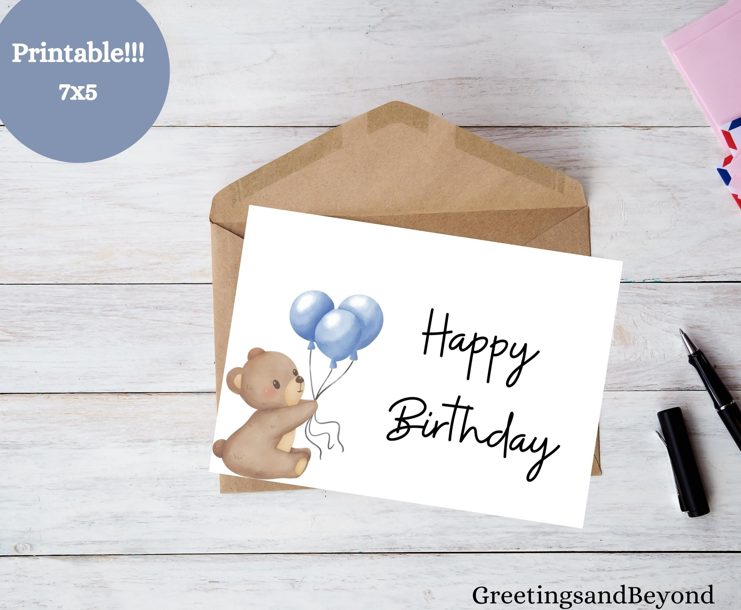 Bear Birthday Card: Printable 7x5 Blank Card (digital Download) - Etsy