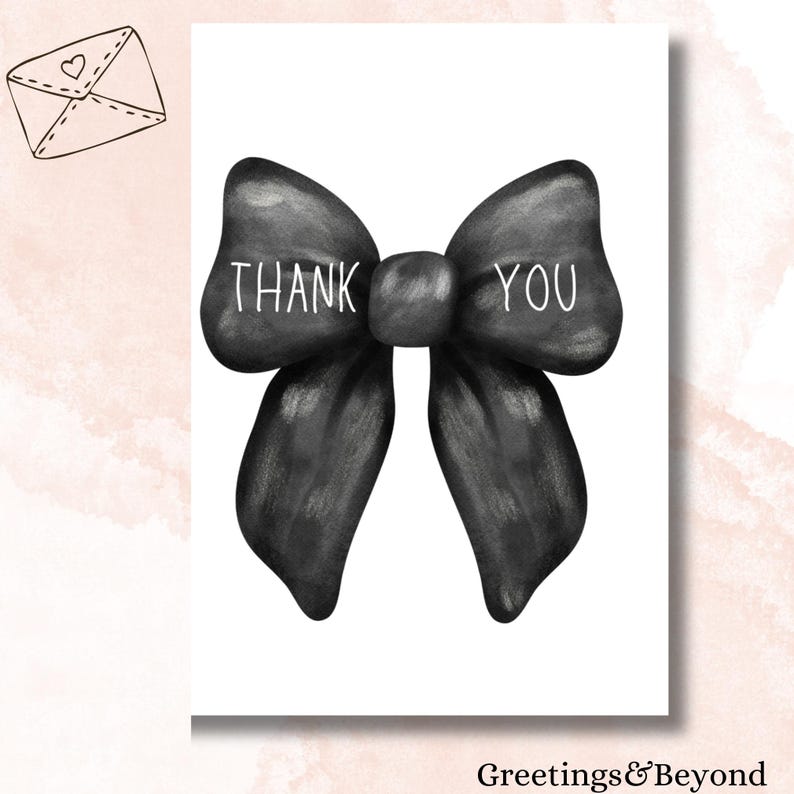 Black Bow Thank You Card, Printable Digital Download Card, 5x7 Size ...