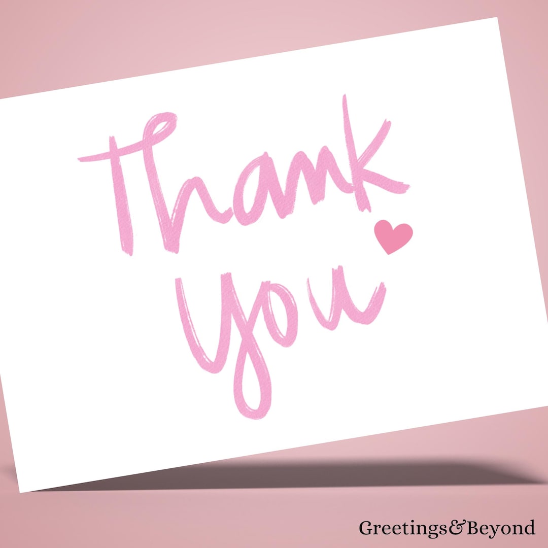 Pink Heart Thank You Card, Printable Digital Download Card, PDF, 7x5 ...
