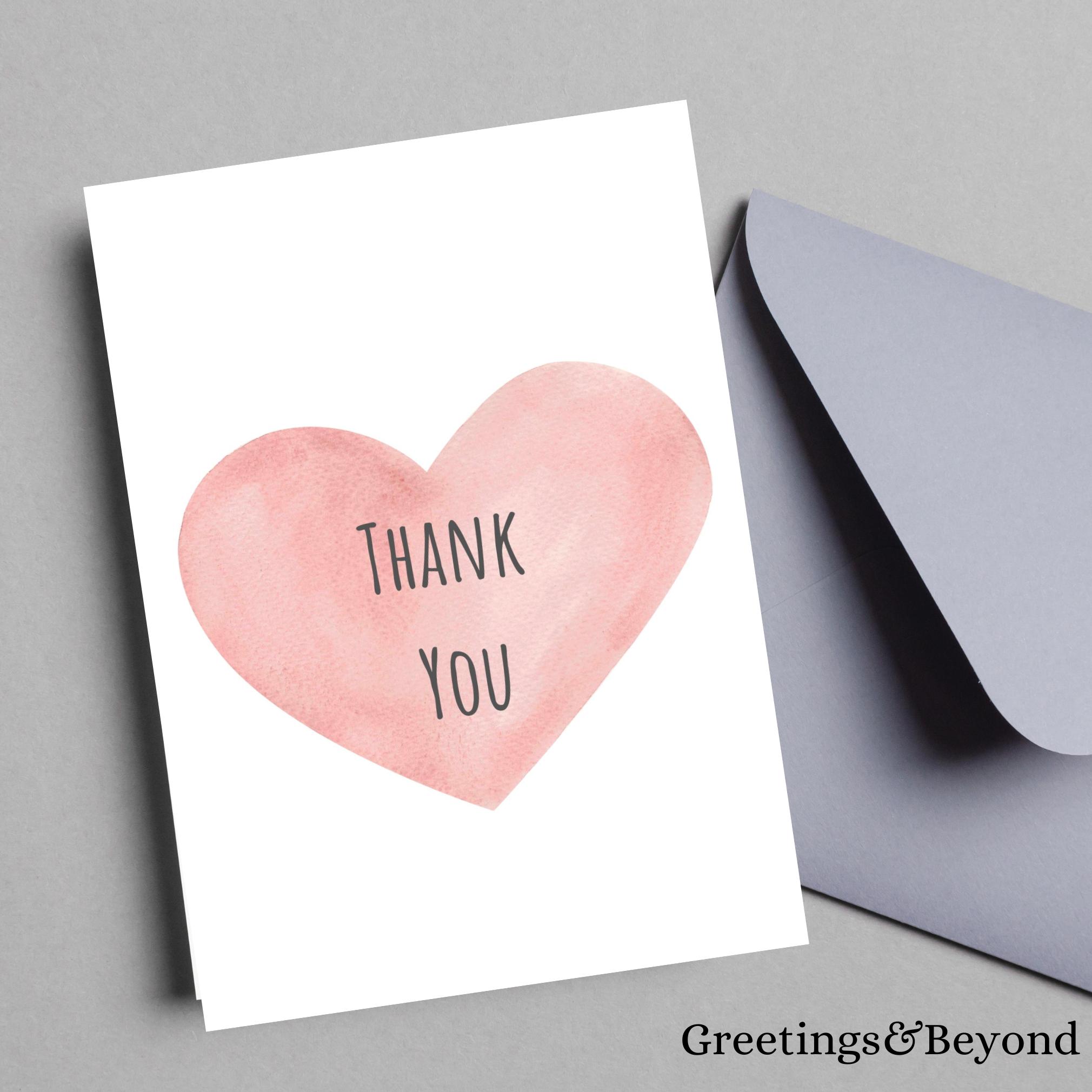 Pink Heart Thank You Card, Printable Digital Download Card, 5x7 Size ...