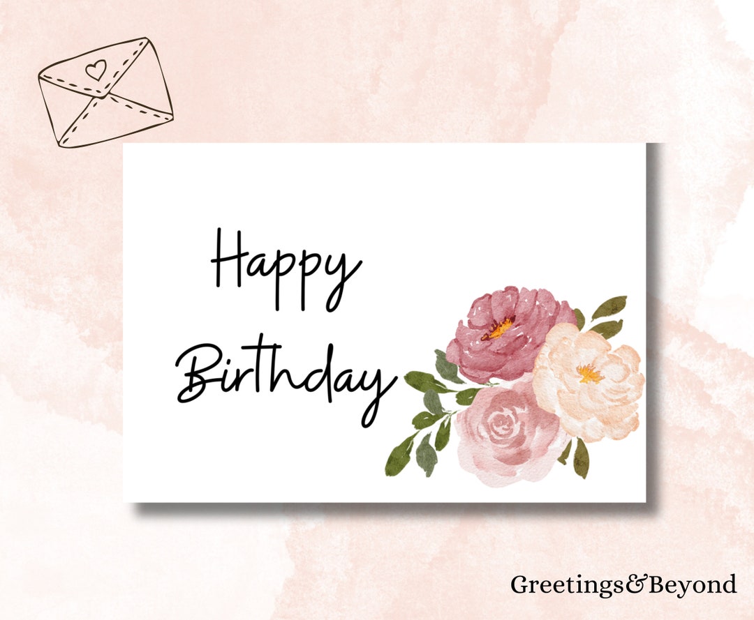 Flower Birthday Card L Digital Download L 7x5 L Printable Blank Card - Etsy