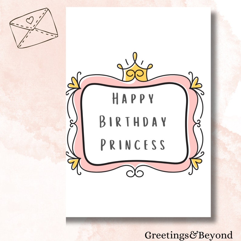 Happy Birthday Princess Birthday Card, Printable Digital Download Card ...
