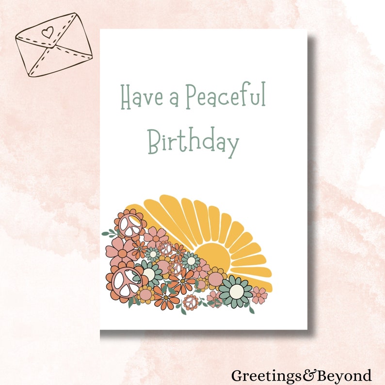 Peaceful Flower Birthday Card, Printable Digital Download Card, 5x7 ...