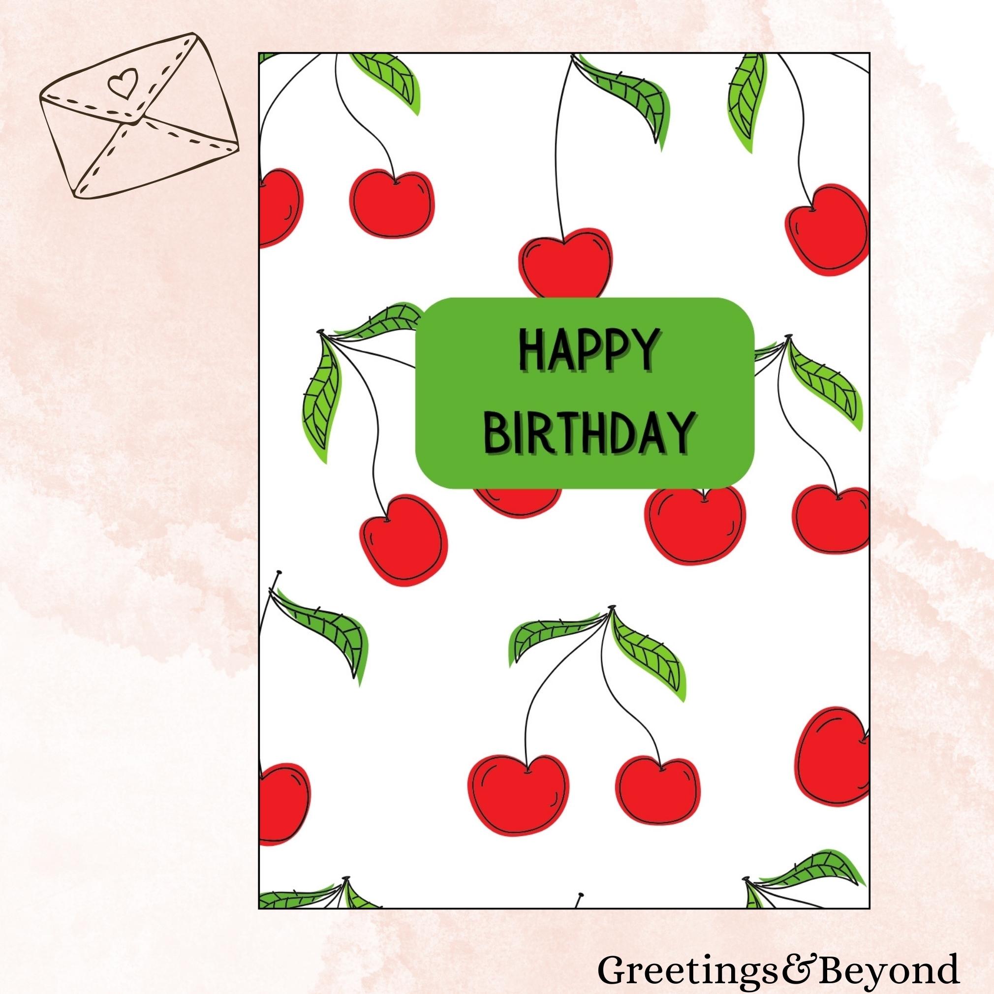 Cherry Happy Birthday Card, Digital Download, 5x7 Size Card, Printable ...