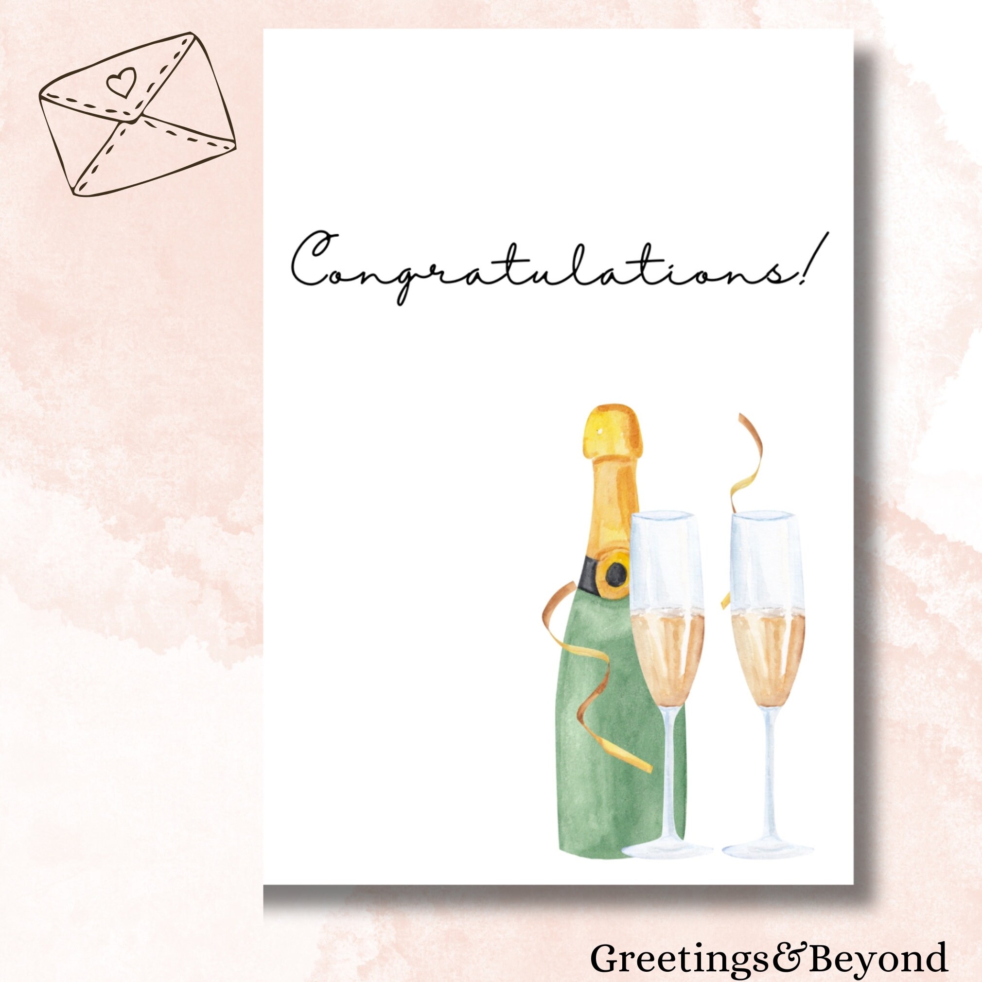 Congratulations Champagne Toast Card, Digital Download Card, 5x7 Size ...