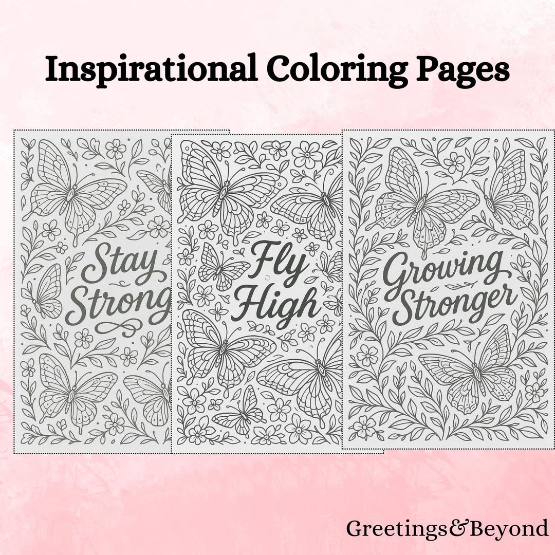 Printable Inspirational Coloring Pages Bundle, Butterfly Designs With ...