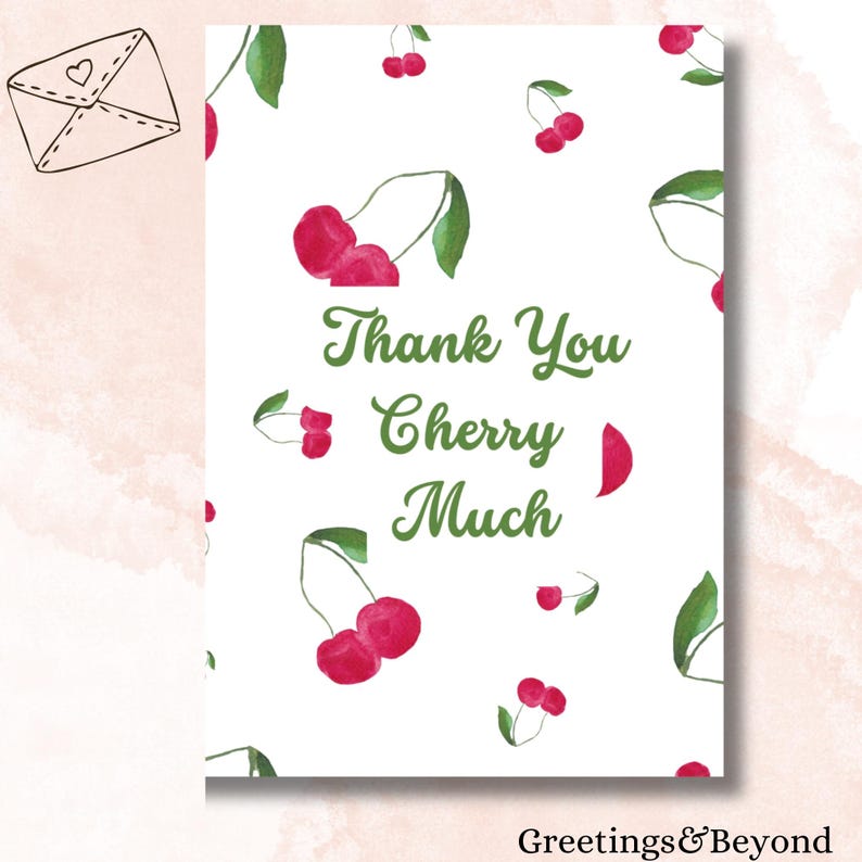Thank You Cherry Card: Printable Blank Note (digital Download) - Etsy