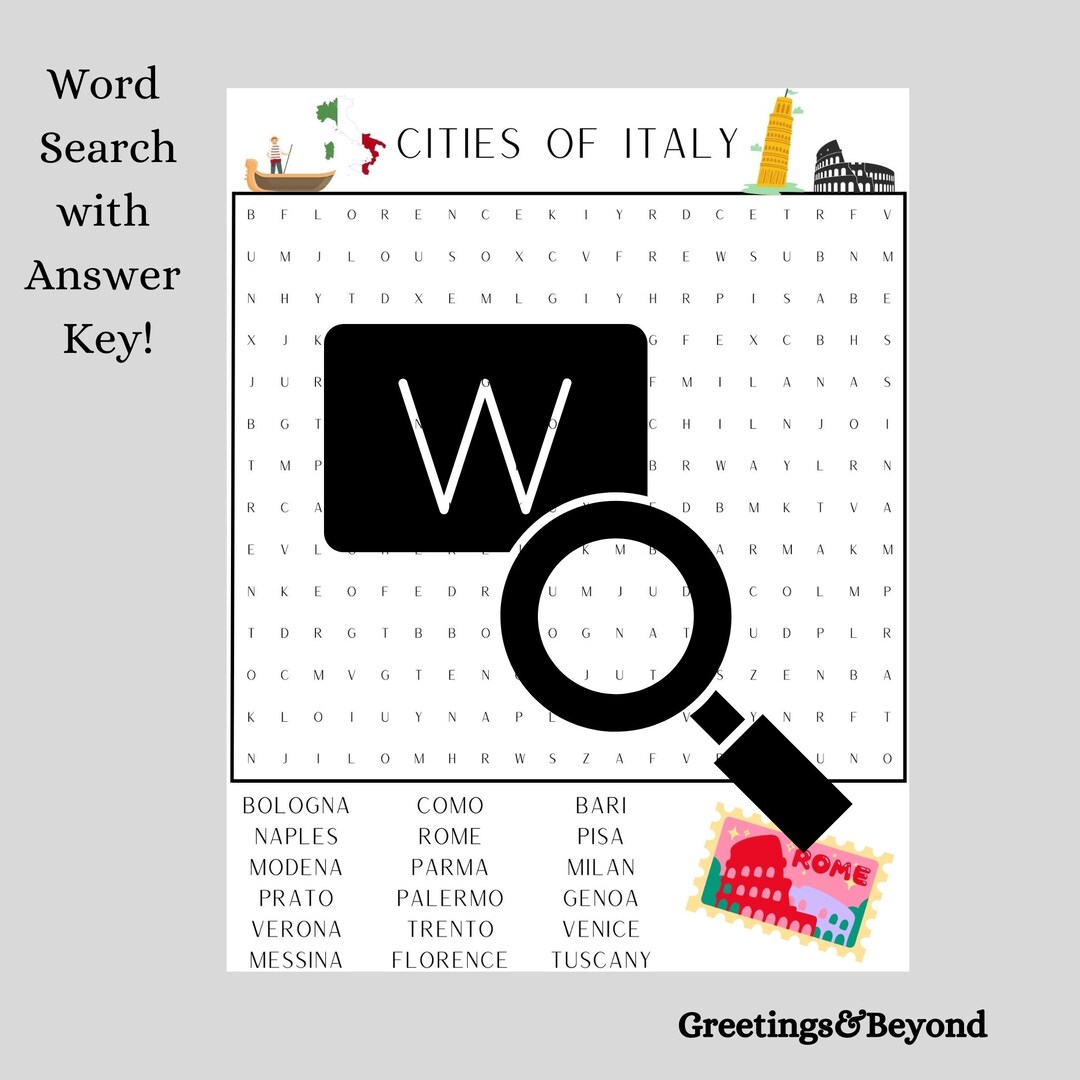 Italy Word Search L Printable PDF - Etsy