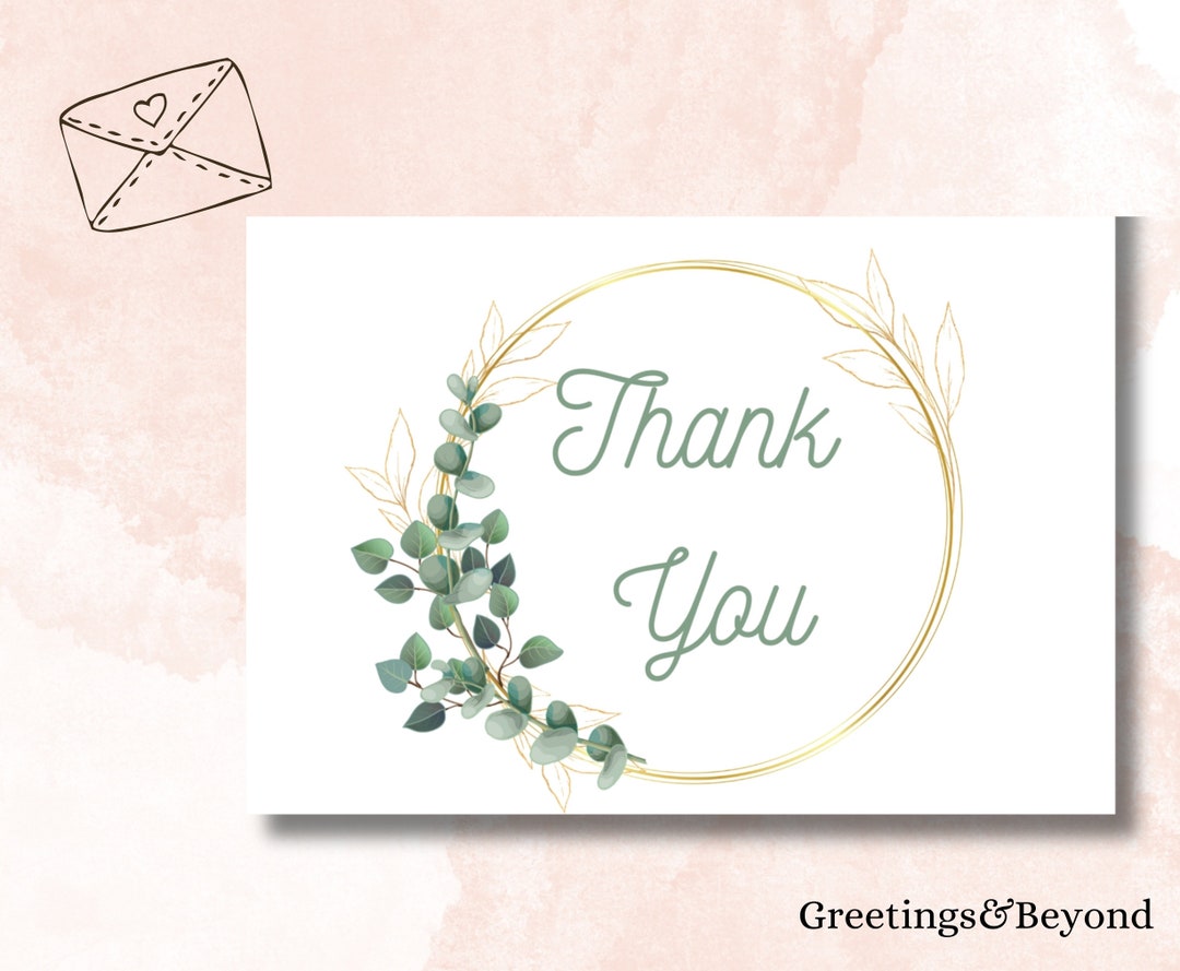 Ivy and Gold Thank You Card, Printable Digital Download Card, 7x5 Size ...