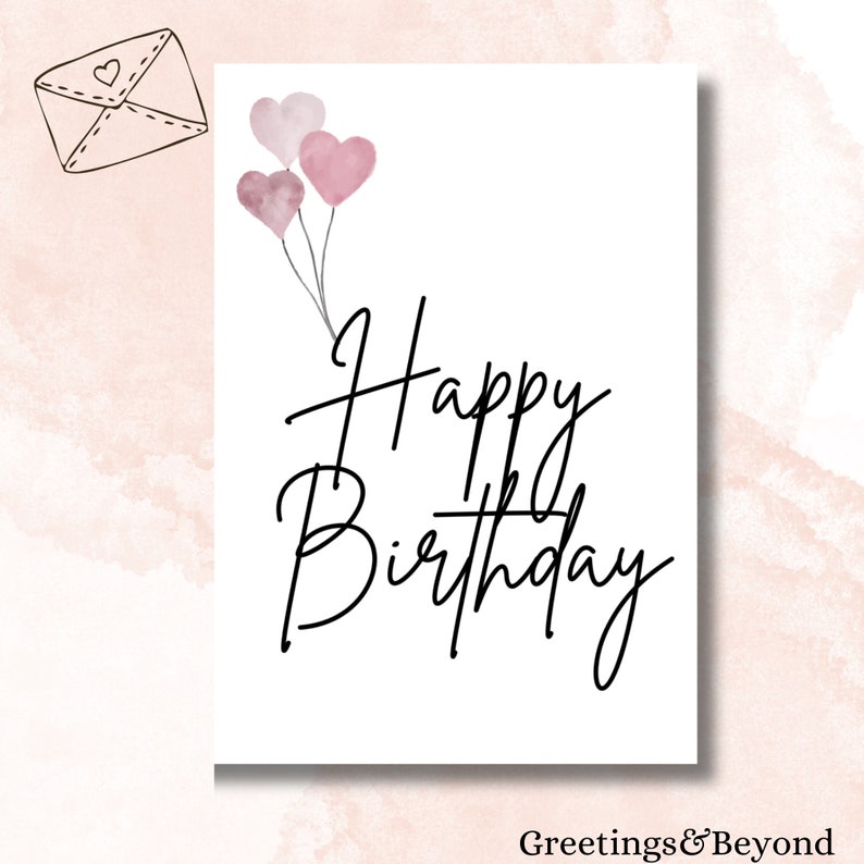 Hearts Birthday Card L Digital Download L 5x7 L Printable Blank Card - Etsy