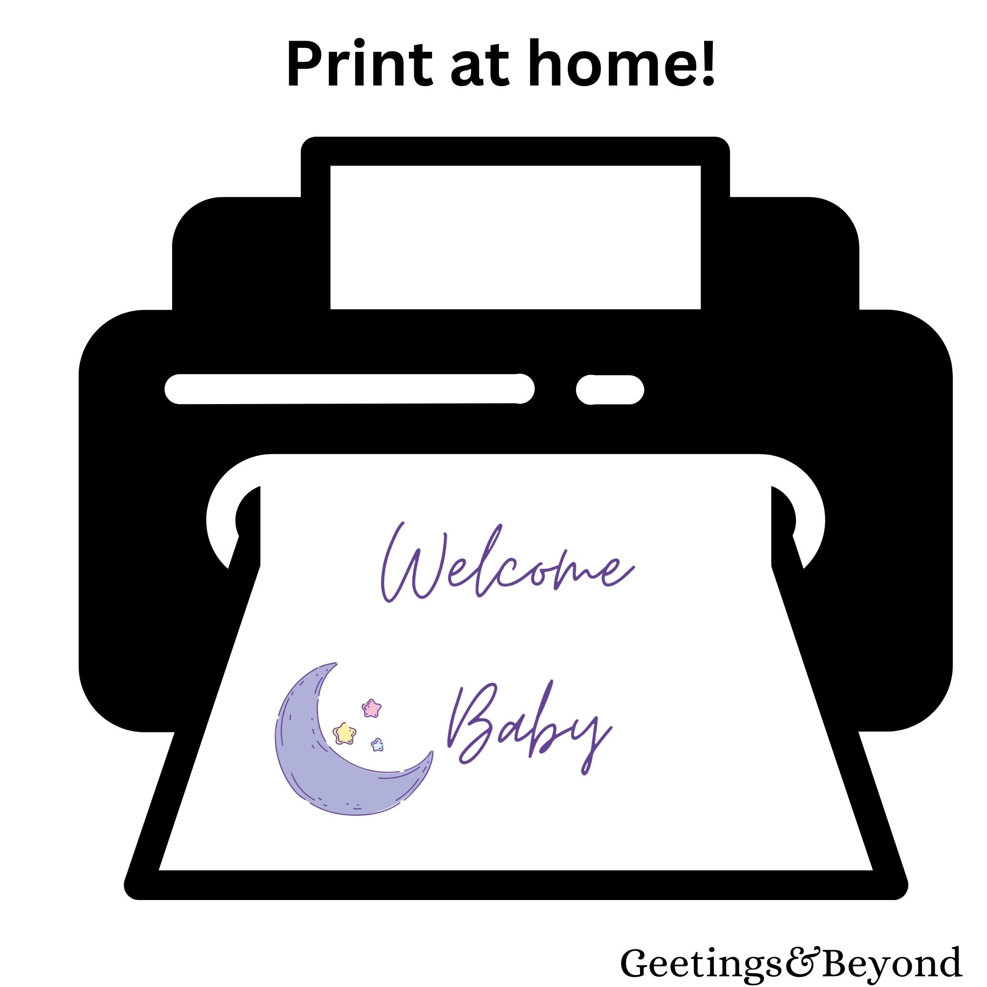 Welcome Baby Moon Card, Printable Digital Download Card, 7x5 Size Card ...