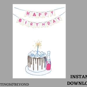 Printable Birthday Cake Card: 5x7 Blank Greeting (digital Download) - Etsy