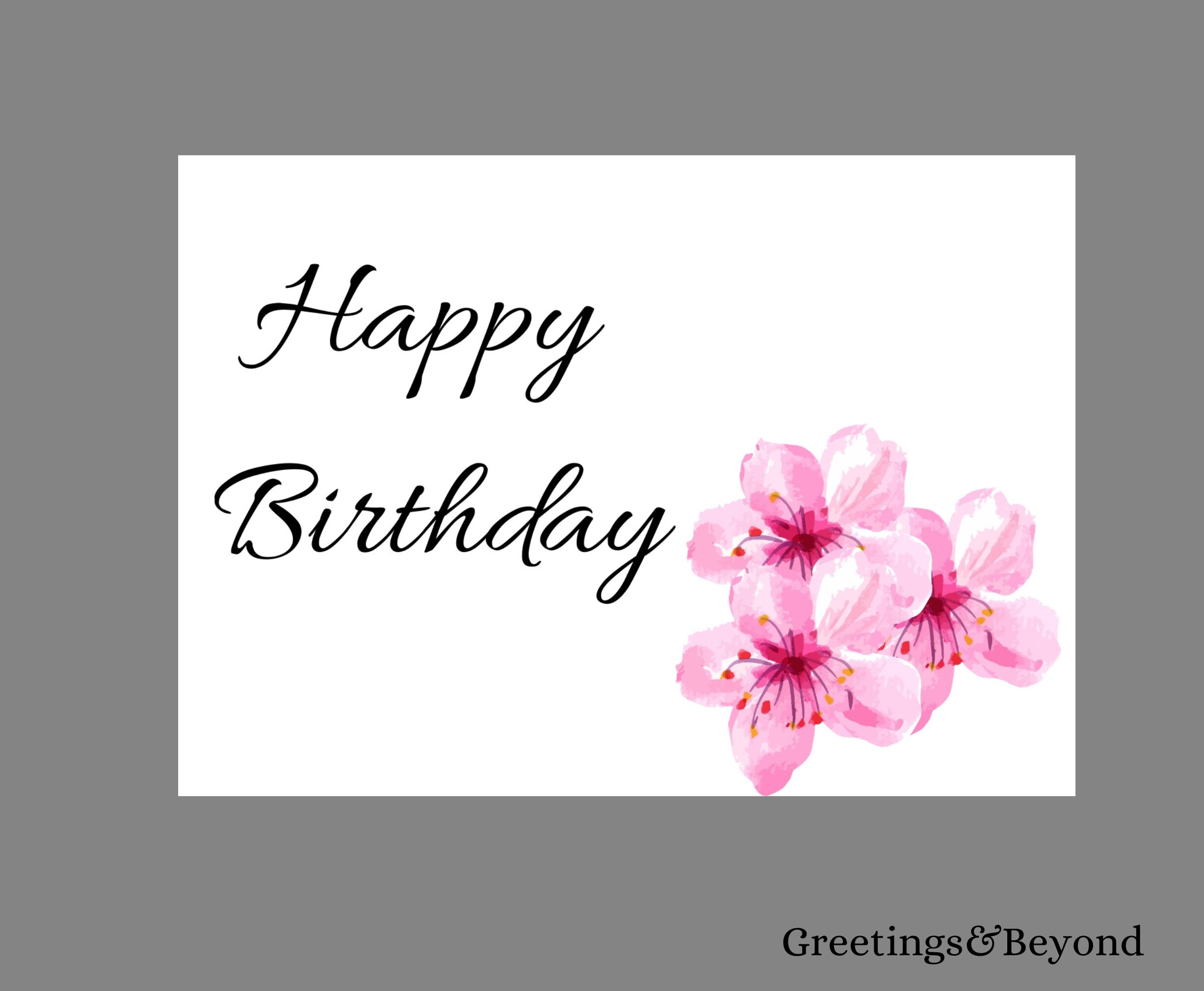 Pink Flowers Birthday Card L Digital Download L 5x7 L Printable Blank ...