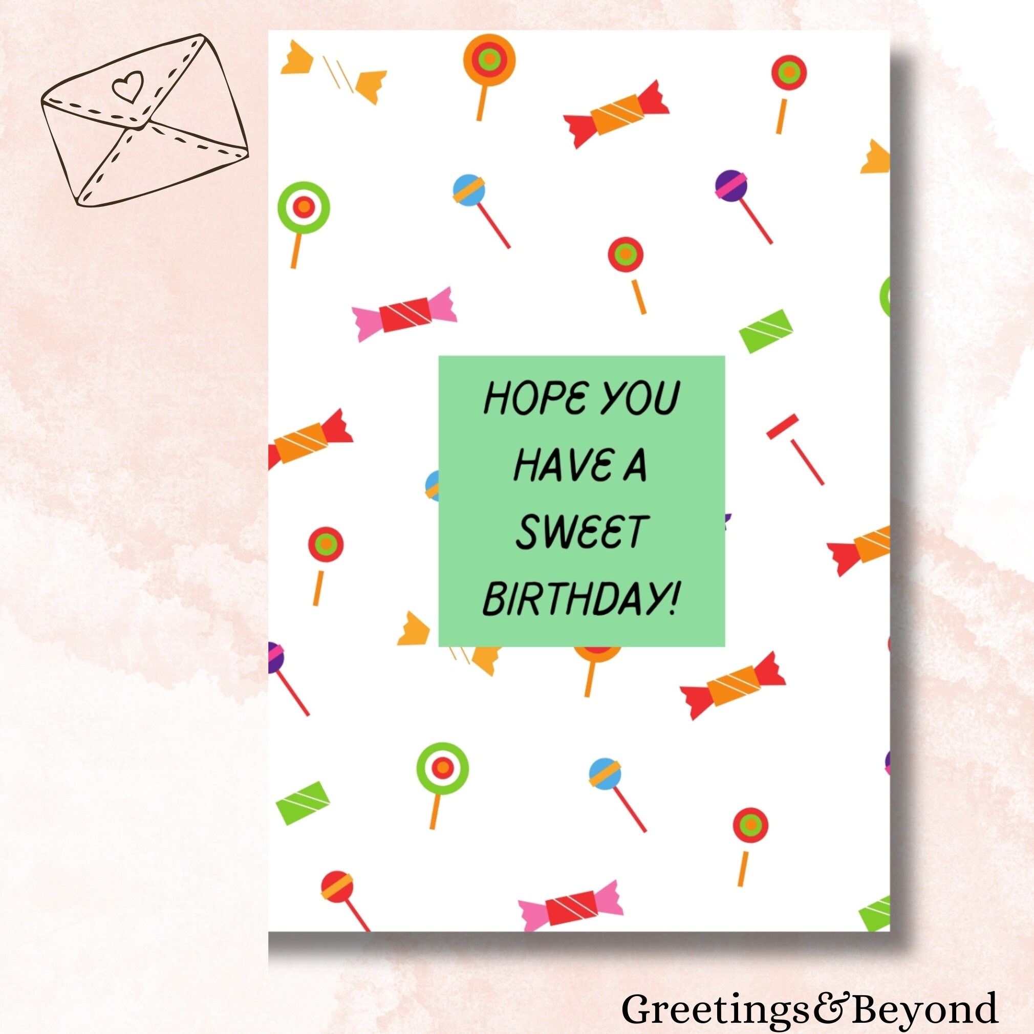 Candy Birthday Card, Printable Digital Download Card, 5x7 Size Card ...
