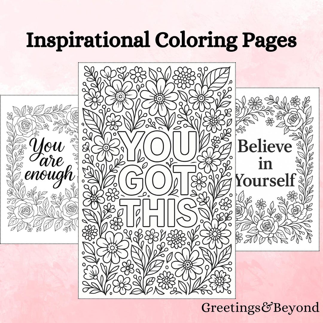 Printable Inspirational Coloring Pages Bundle, Floral Designs With ...