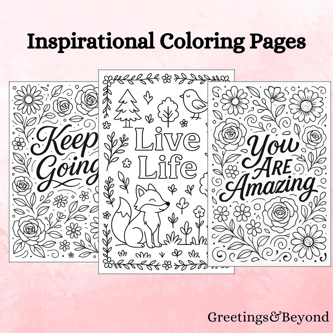 Printable Inspirational Coloring Pages Bundle, Floral Designs With ...