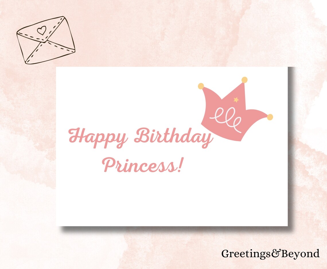 Princess Theme Birthday Card, Printable 7x5 Size Card, Digital Download ...