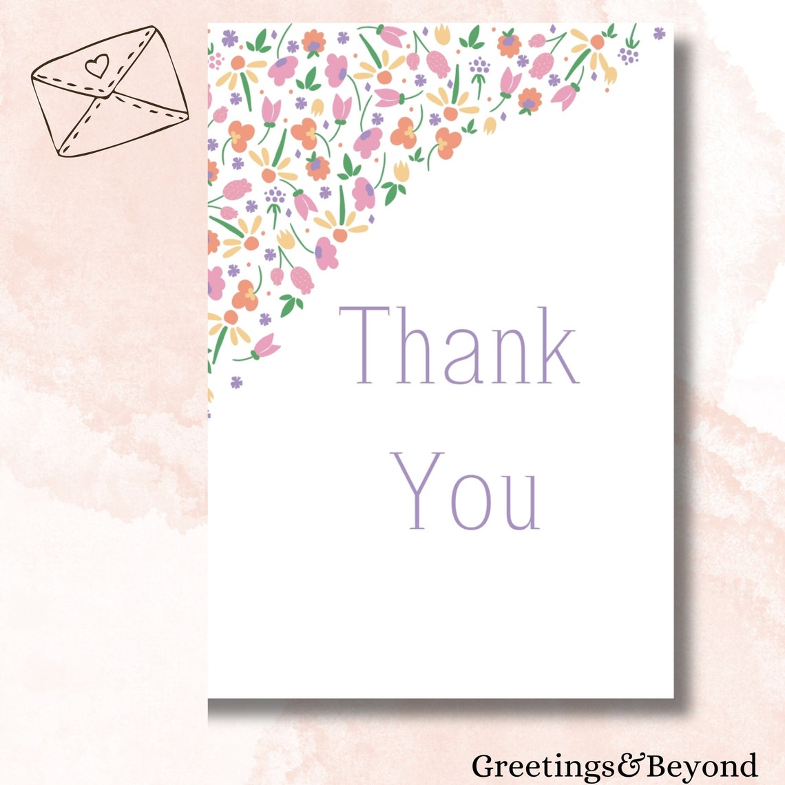 Spring Flowers Thank You Card: Printable 5x7 Blank Card (digital ...