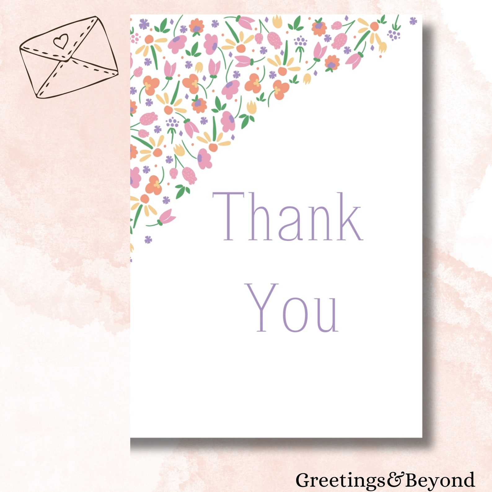 Spring Flowers Thank You Card: Printable 5x7 Blank Card (digital ...