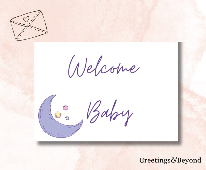 Welcome Baby Moon Card, Printable Digital Download Card, 7x5 Size Card ...