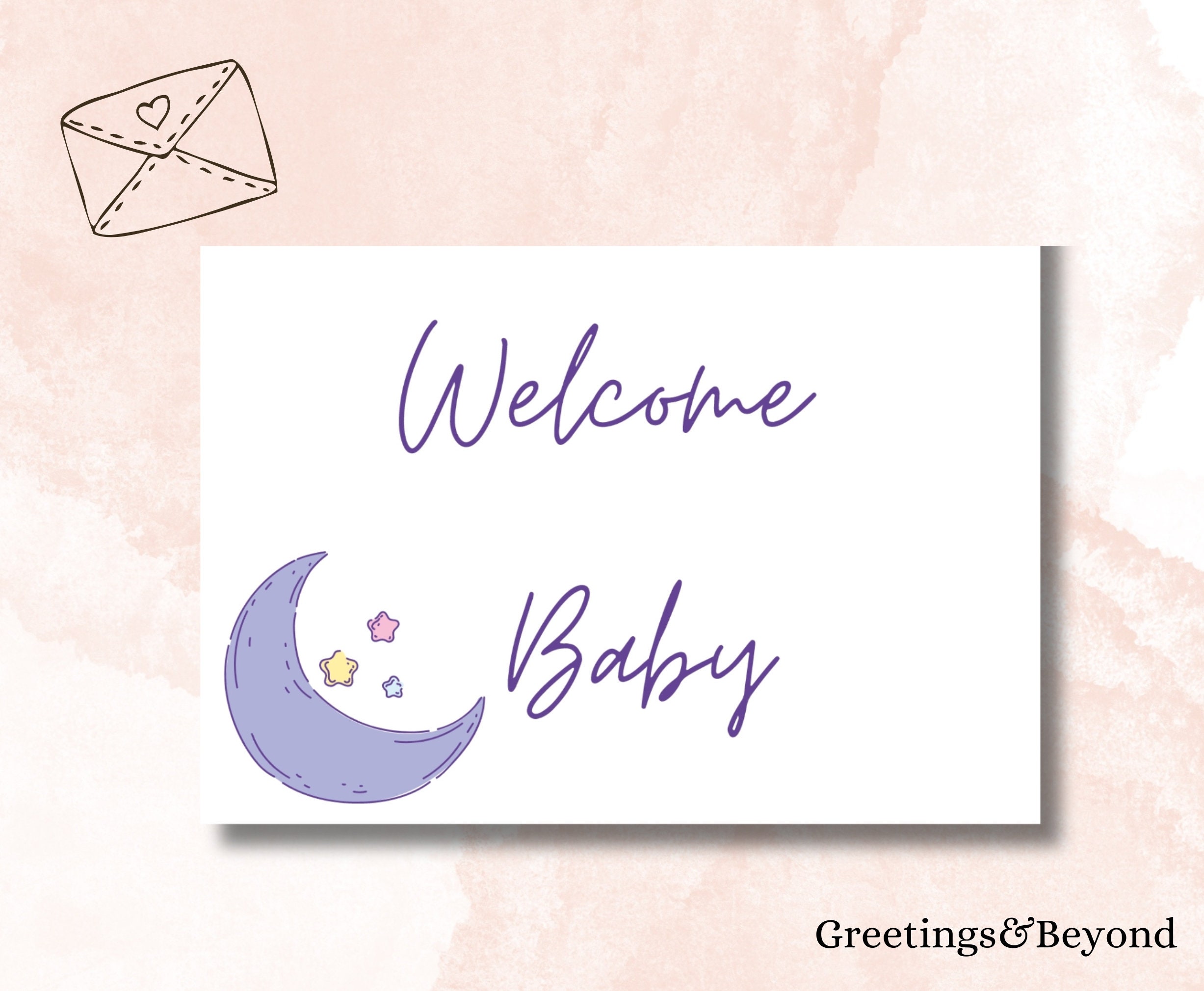 Welcome Baby Moon Card, Printable Digital Download Card, 7x5 Size Card ...