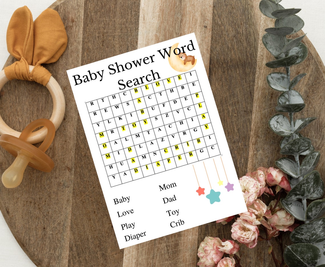 Baby Shower Word Search, Printable PDF, Baby Shower Activity - Etsy