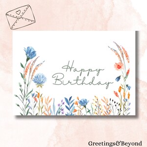 Flower Birthday Card, Printable Digital Download Card, PDF, 7x5 Size ...