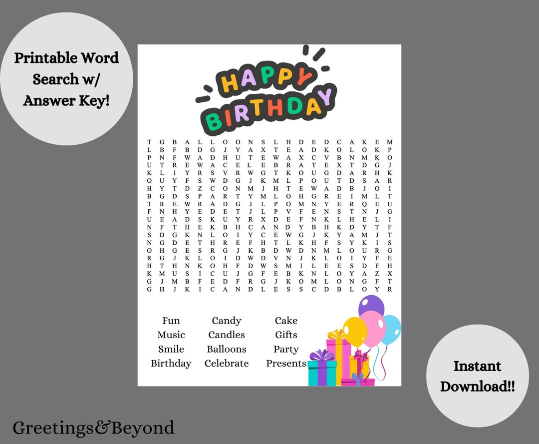 Happy Birthday Word Search Etsy