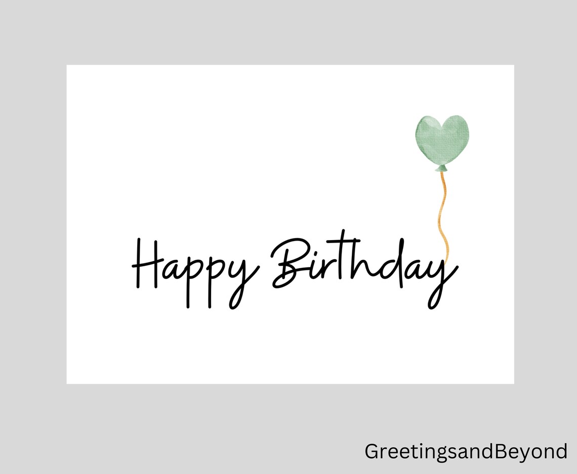 Heart Balloon Happy Birthday Card L Digital Download L 7x5 L Printable ...