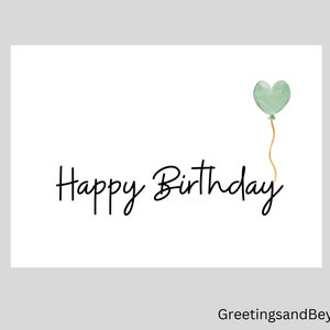 Heart Balloon Happy Birthday Card L Digital Download L 7x5 L Printable ...