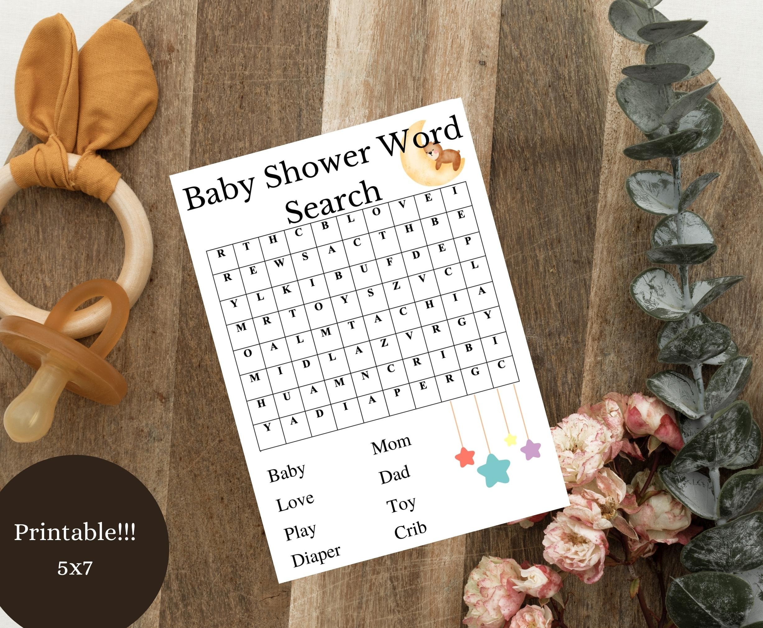 Sopa de letras para baby shower, PDF imprimible, Actividad para baby ...
