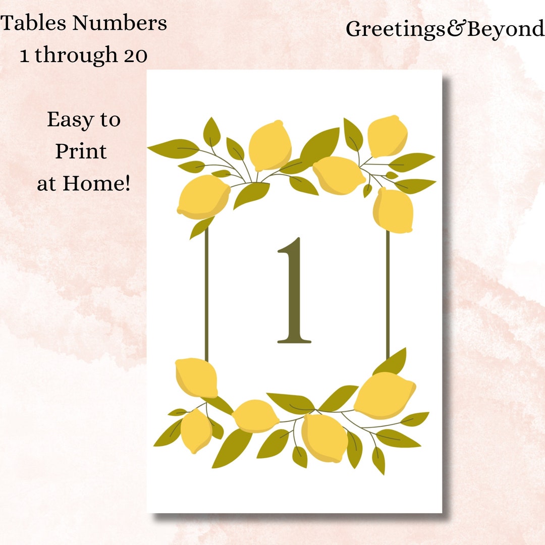 Printable Lemon Wedding Table Numbers, DIY Wedding - Etsy