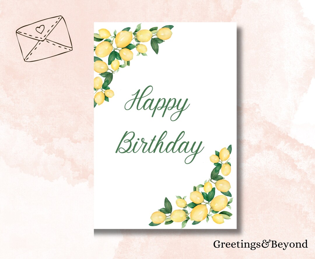 Lemon Happy Birthday Card, Printable Digital Download Card, 5x7 Size ...