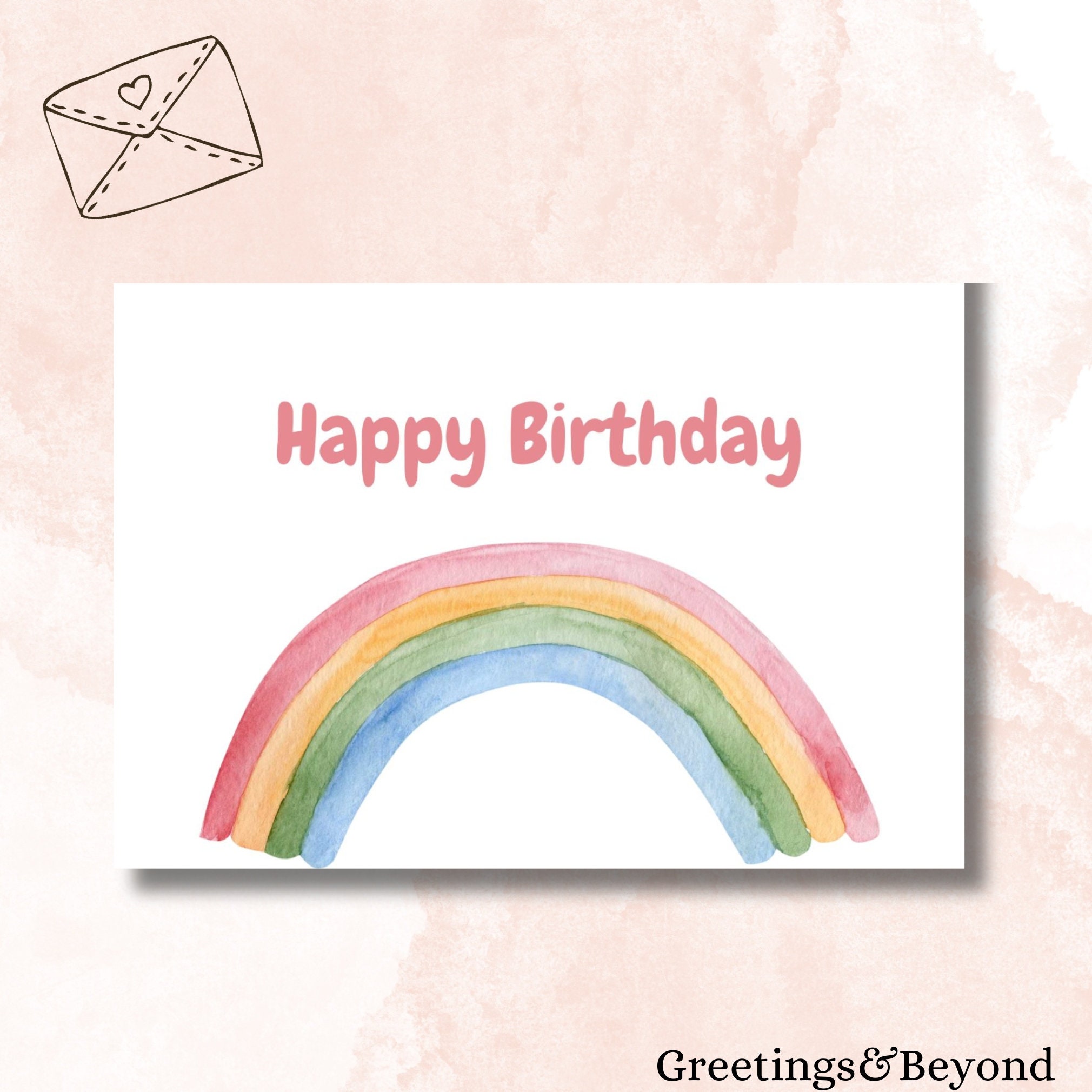 Watercolor Rainbow Birthday Card, Printable 5×7 Digital Download ...