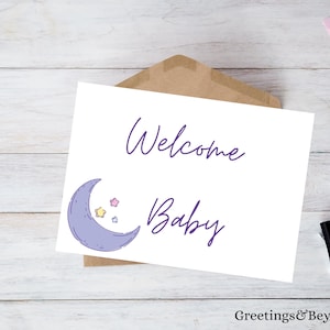 Welcome Baby Moon Card, Printable Digital Download Card, 7x5 Size Card ...