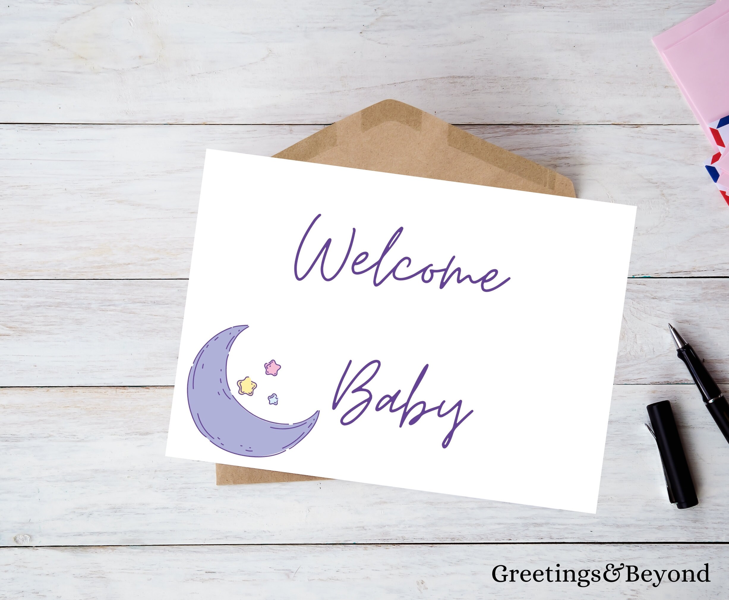 Welcome Baby Moon Card, Printable Digital Download Card, 7x5 Size Card ...