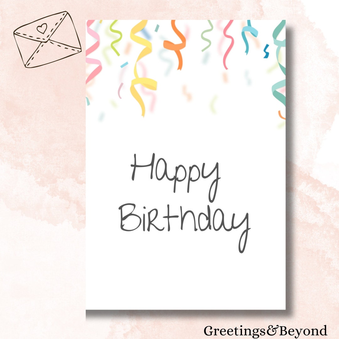 Colorful Confetti Birthday Card, Printable Digital Download Card, 5x7 ...