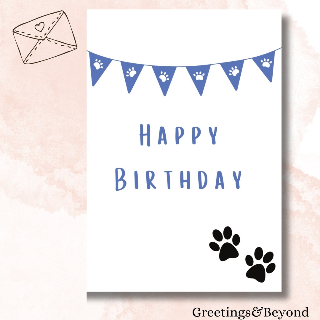 Dog Paw Print Birthday Card Digital Download Card 5x7 Size Card ...