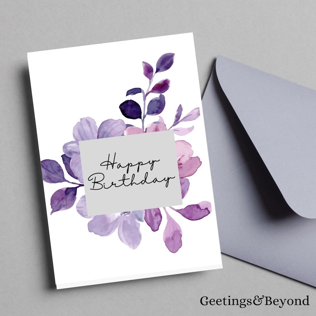 Purple Flowers Birthday Card: Printable 5x7 Blank Card (digital ...