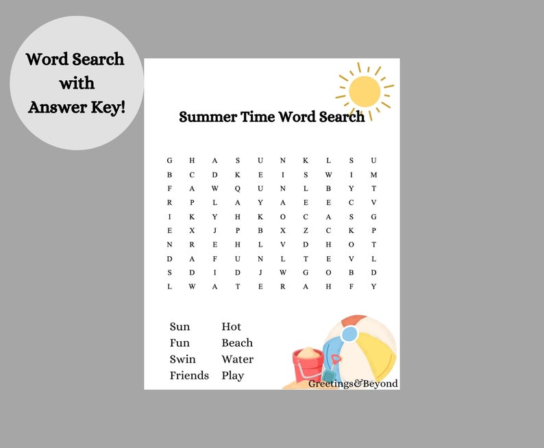 Printable Summer Word Search - Etsy